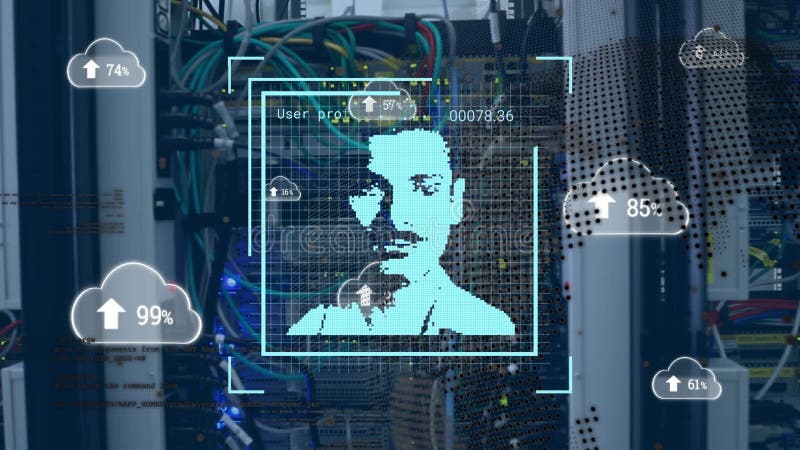 Animation of Data Processing and People Icons Over Server Room Stock ...