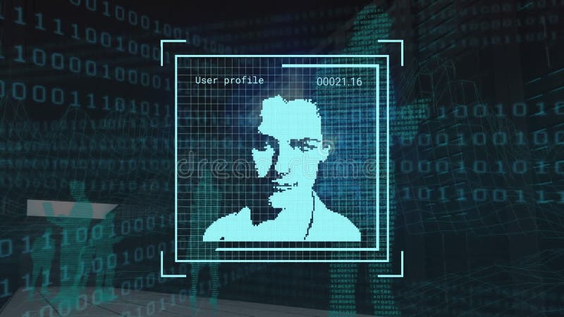 Animation of Data Processing with People Portraits on Black Background ...