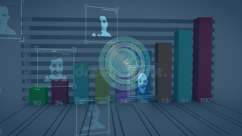 Animation of Data Processing with People Portraits Over Clock and ...