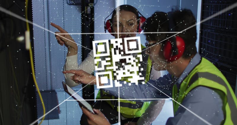 Animation of Data Processing and Qr Code Over Diverse Workers in Server Room Stock Video - Video ...