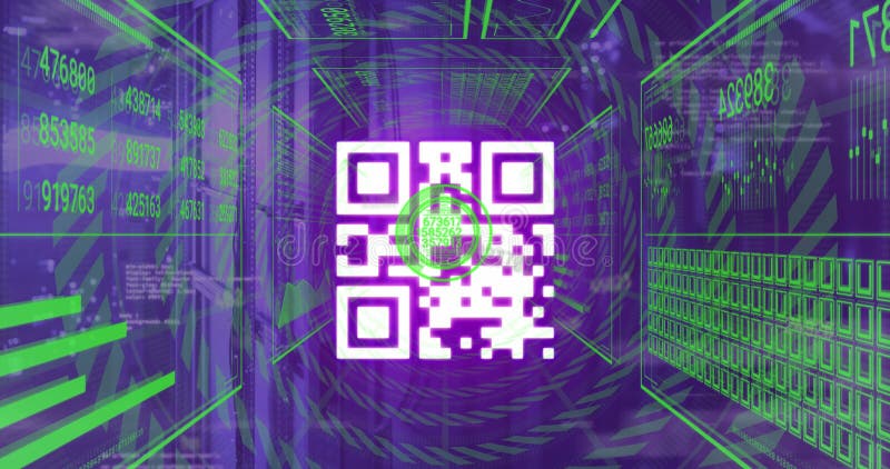 Animation of Data Processing with Qr Code Over Server Room Stock Video ...
