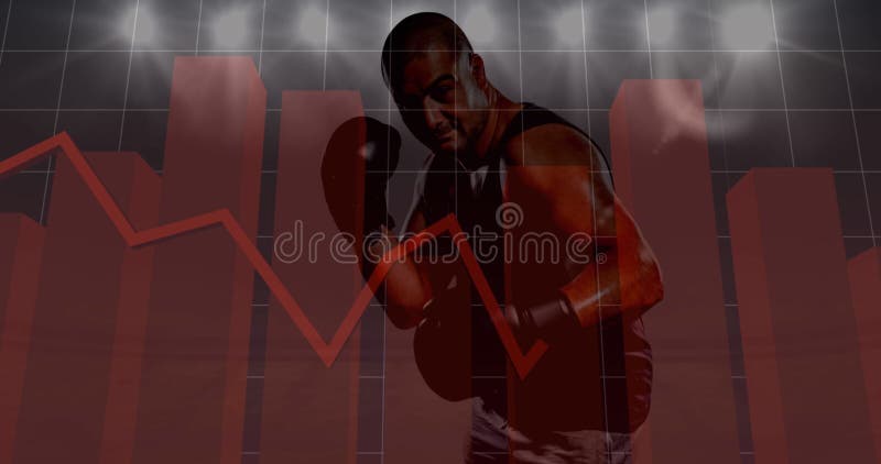 Animation of Data Processing on Red Bar and Line Graph Over Male Boxer ...