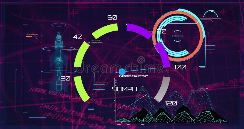 Animation of Data Processing and Rocket Schema Over Black Background ...
