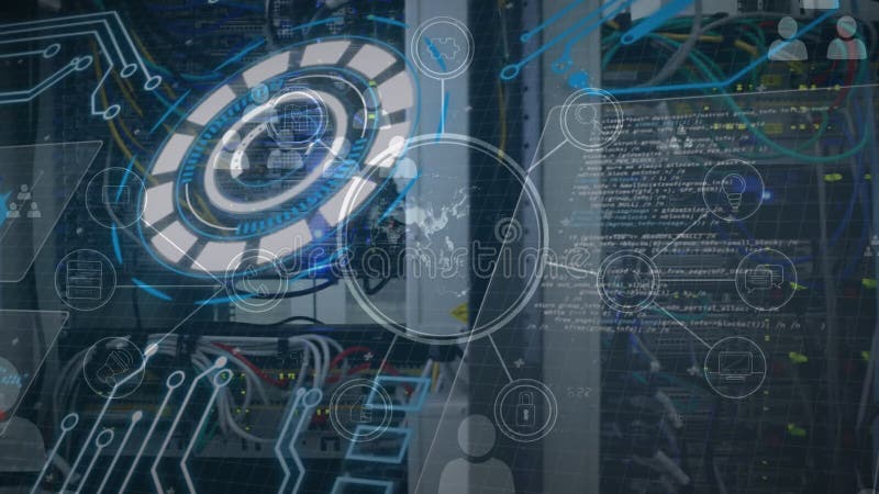 Animation Of Data Processing And Scope With Circuit Board Over Computer
