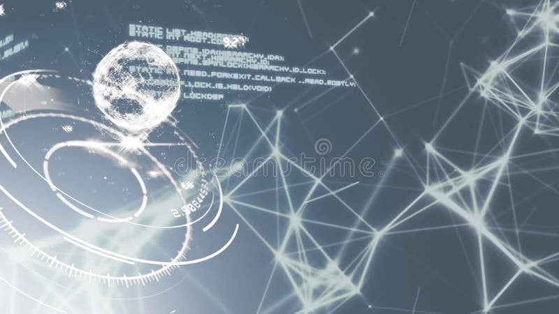 Animation Of Data Processing With Scope Scanning And Globe Over Network Of Connections Stock