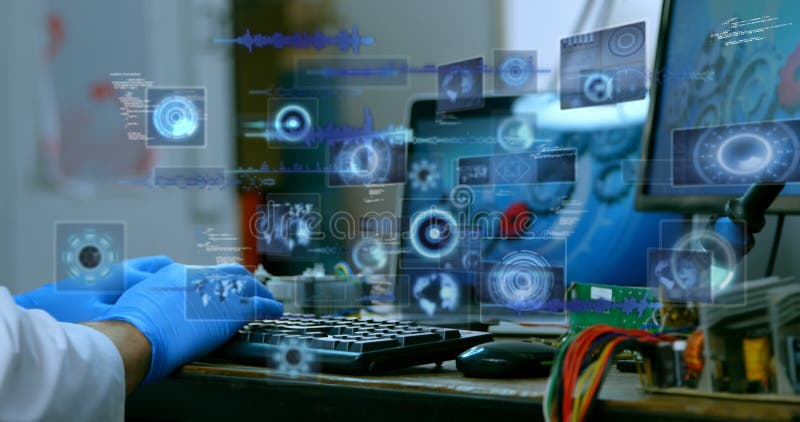 Animation of Data Processing with Scope Scanning Over Caucasian Scientist in Lab Stock Video ...