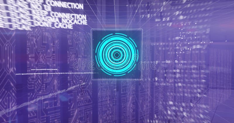 Animation Of Data Processing And Scope Scanning Over Server Room Stock Footage Video Of