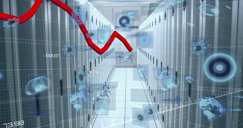 Animation of Data Processing and Scope Scanning Over Server Room Stock Footage - Video of ...