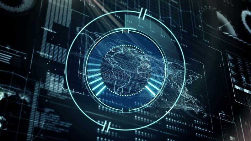 Animation of Data Processing and Scope Scanning Over Worldmap Stock ...