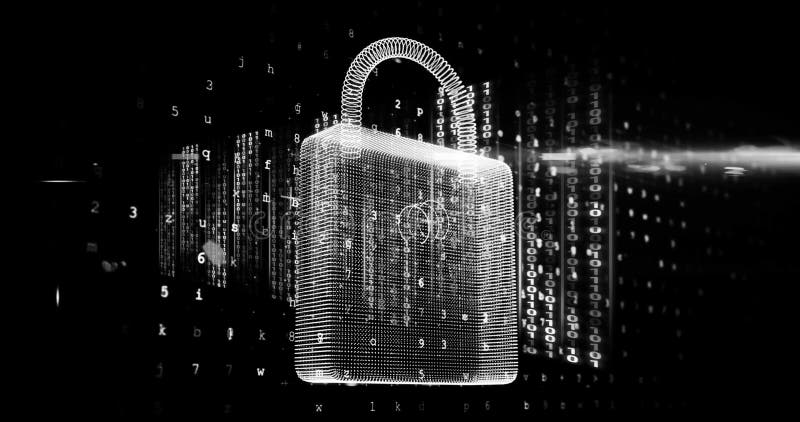 Animation of Data Processing and Security Padlock Over Dark Background ... Animation of Data Processing and Security Padlock Over Dark Background ...