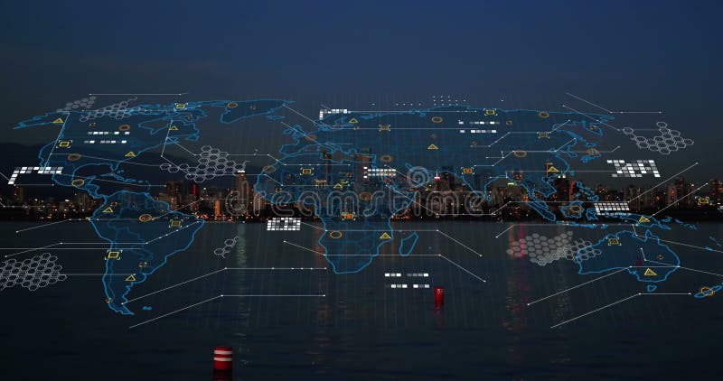Animation of Data Processing with Statistics Over World Map Stock Footage - Video of database ...
