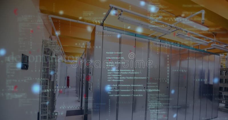 Animation of Data Processing, Symbols and Blue Glowing Spots Against ...