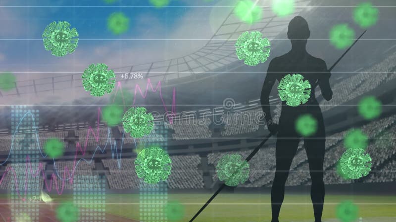 Animation of Data Processing and Virus Cells Over Sports Stadium Stock ...