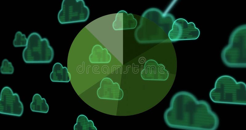 Animation of Data Processing Wheel with Blue Cloud Icons Transferring ...