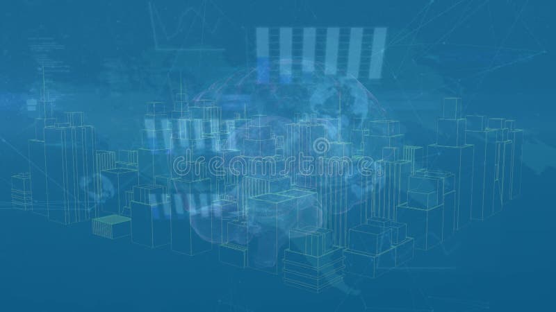 Animation of Data Processing and World Map on Blue Digital Screen Stock ...