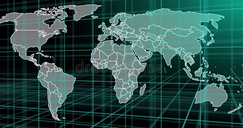 Animation of Data Processing and World Map Over Black Background Stock ...