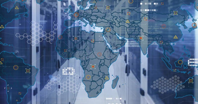 Animation of Data Processing and World Map Over Computer Servers Stock Footage - Video of online ...