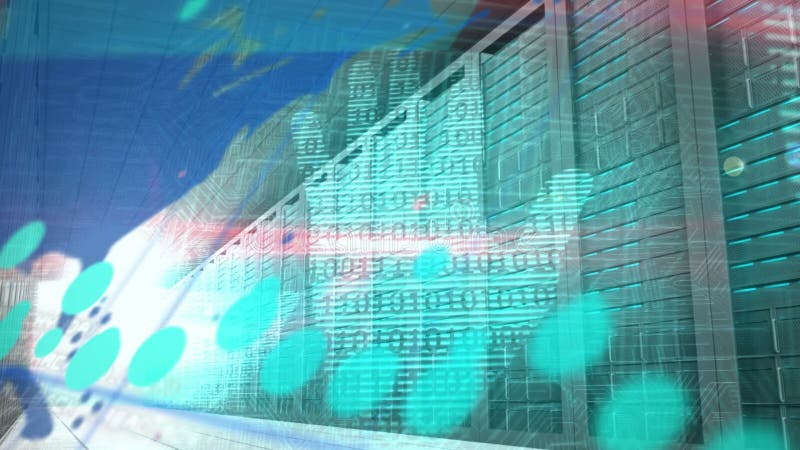 Animation Of Data Processing With World Map Over Server Room Stock