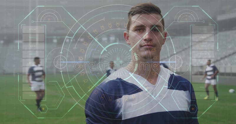 Animation of Data and Statistics Over Caucasian Male Rugby Player ...