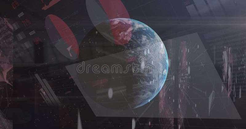 Animation of Data and Statistics Processing Over Earth Globe and Outer ...
