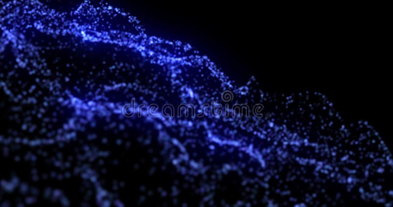 Animation, Data Stream and Network Flow with Blue Particles on Black ...