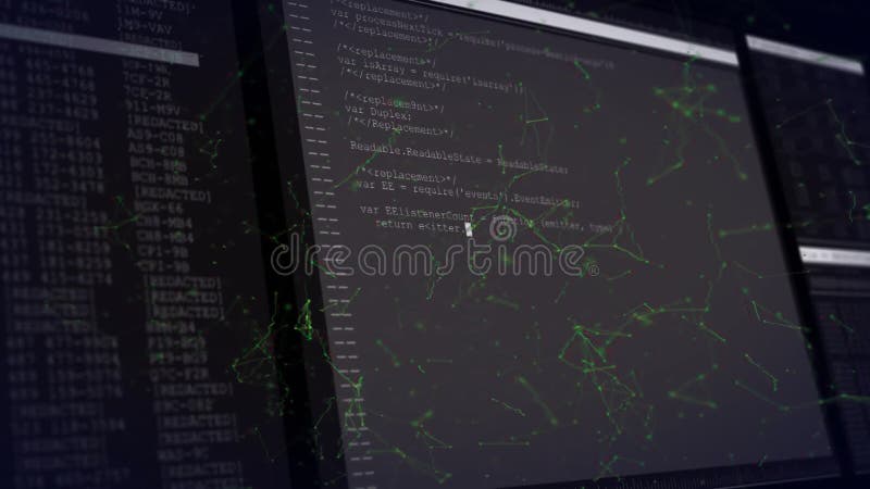 Animation Of Data Text Processing On Dark Interface Screens Stock