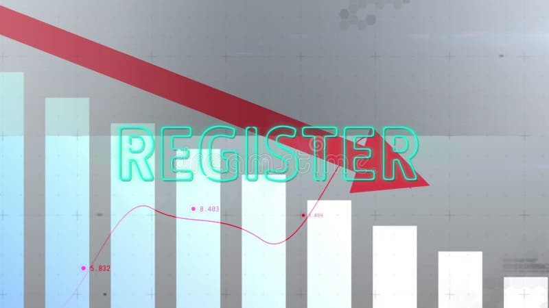 Animation Of Declining Bar Graph With Red Arrow And Data Points In