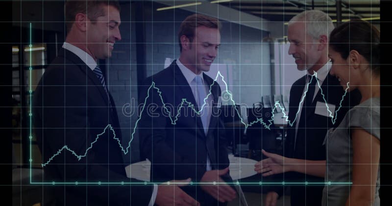Animation of Diagram Over Diverse Business People Shaking Hands in ... Animation of Diagram Over Diverse Business People Shaking Hands in ...