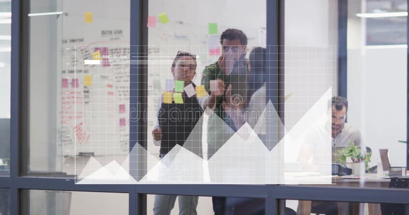 Animation of Diagram Over Diverse Colleagues Taking Notes in Office ...