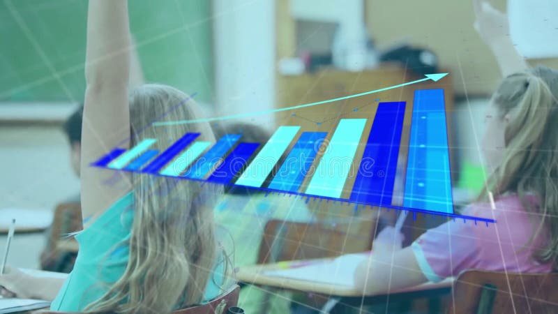 Animation of Diagram Over Diverse Schoolchildren Raising Hands in ... Animation of Diagram Over Diverse Schoolchildren Raising Hands in ...