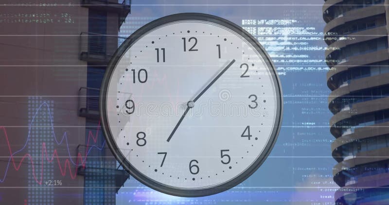 Animation of Diagrams and Data Processing with Clock Over Cityscape ...