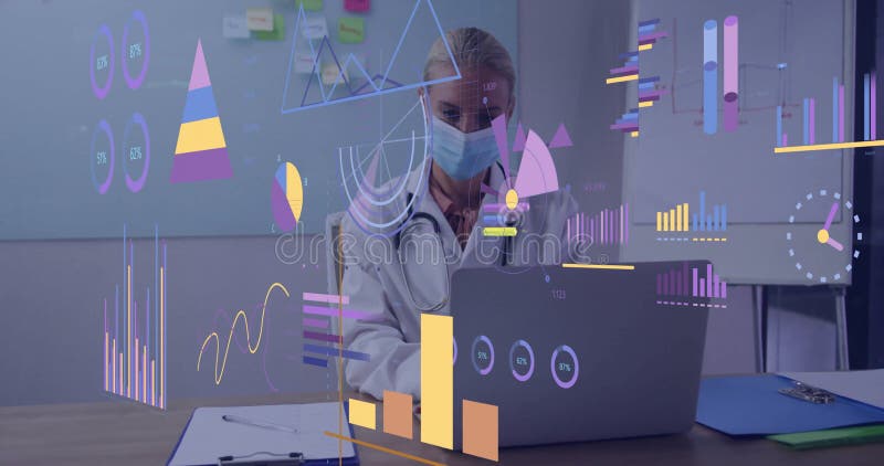 Animation of Diagrams and Data Processing Over Caucasian Female Doctor ...