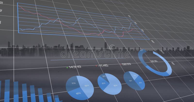 Animation of Diagrams and Data Processing Over Cityscape Stock Footage ...