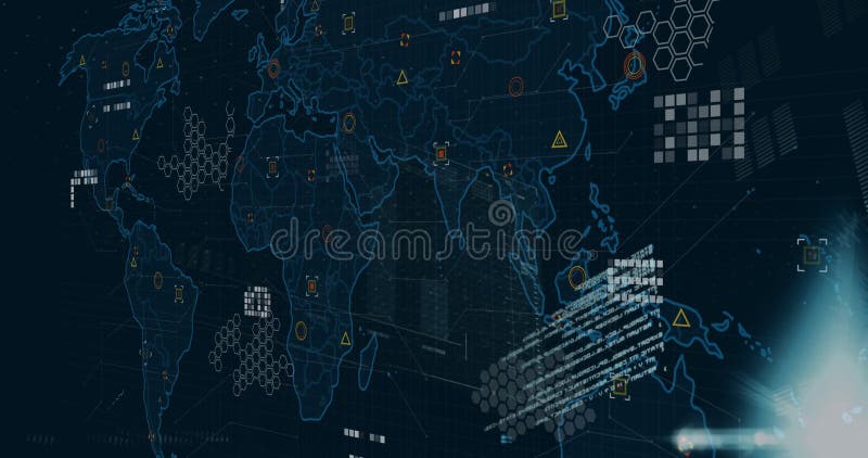 Animation of Diagrams and Data Processing Over World Map Stock Video ...
