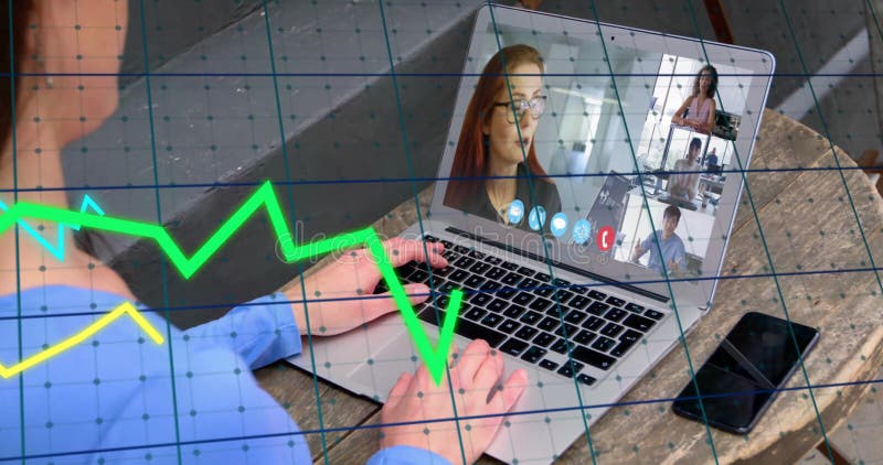 Animation of Diagrams Over Diverse Colleagues Having Video Call Stock ... Animation of Diagrams Over Diverse Colleagues Having Video Call Stock ...