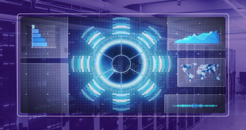 Animation of Diagrams, Scope Scanning and Data Processing Over Server Room Stock Footage - Video ...