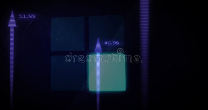 Animation of Digital Arrows and Numbers on Dark Grid Showing Data ...