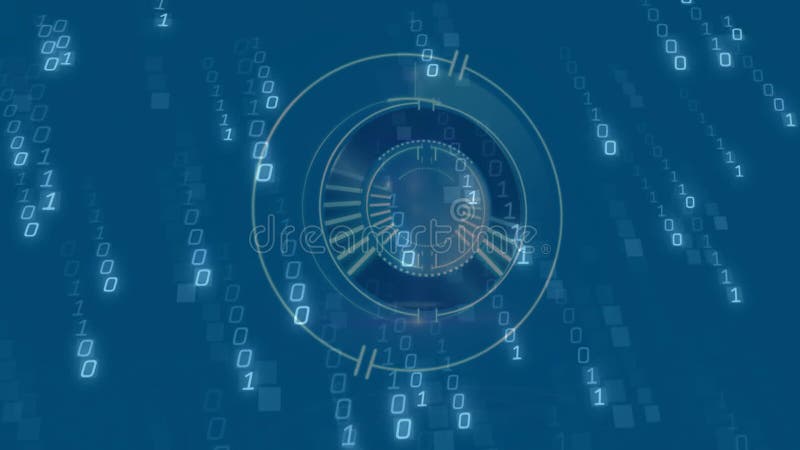 Animation of Digital Binary Code with Circular Interface on Blue Background Stock Video - Video ...