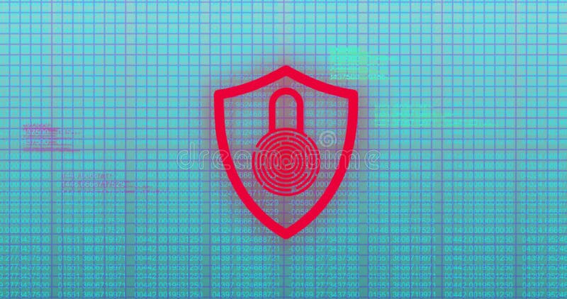 Animation of Digital Biometric Padlock Icon and Data Processing Over ...
