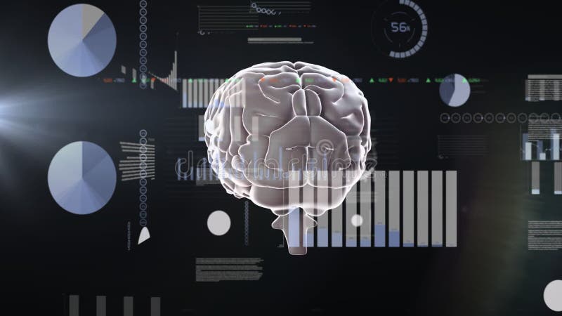 Animation of Digital Brain with Data Analytics and Graphs in Futuristic Interface Stock Footage ...