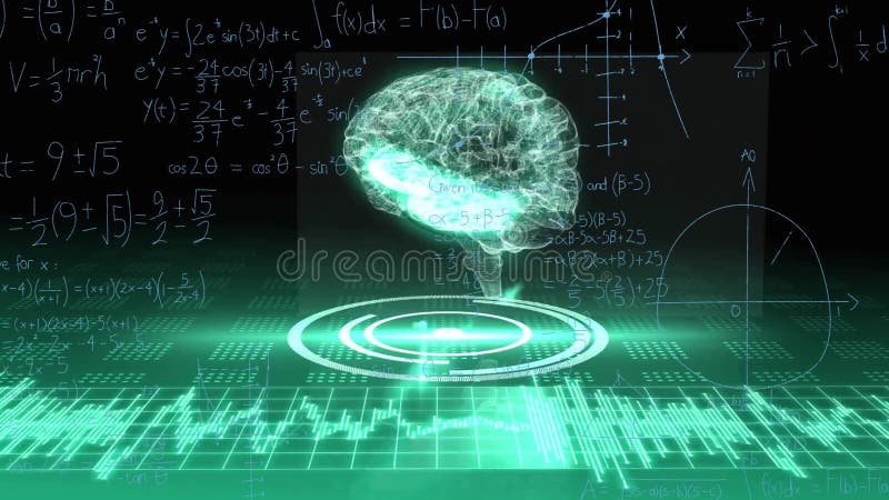 Animation of Digital Brain with Mathematical Formulas on Green ...