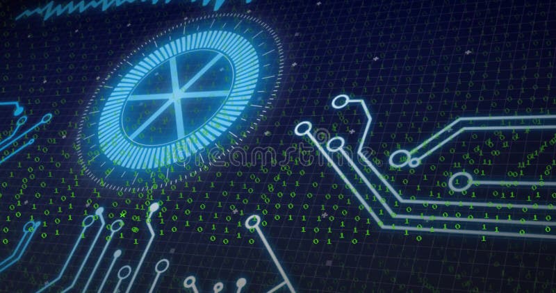 Animation Of Digital Circuit Board Displaying Binary Code And Futuristic Elements Stock Video