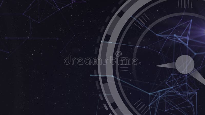 Animation of Digital Clock and Dots Connected with Lines Over Space in ...