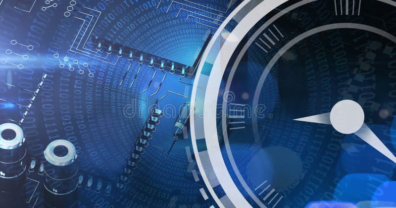Animation of Digital Clock Over Motherboard and Binary Codes in Circular Tunnel Stock Video ...