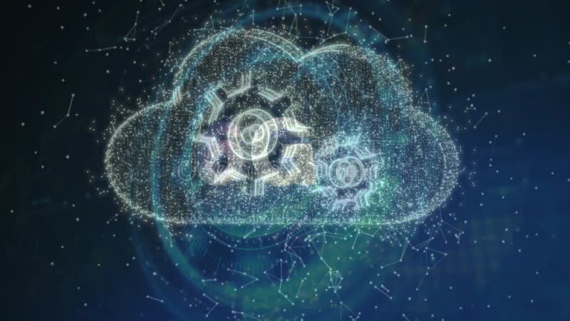 Animation of Digital Cloud with Gears and Network Connections in ...