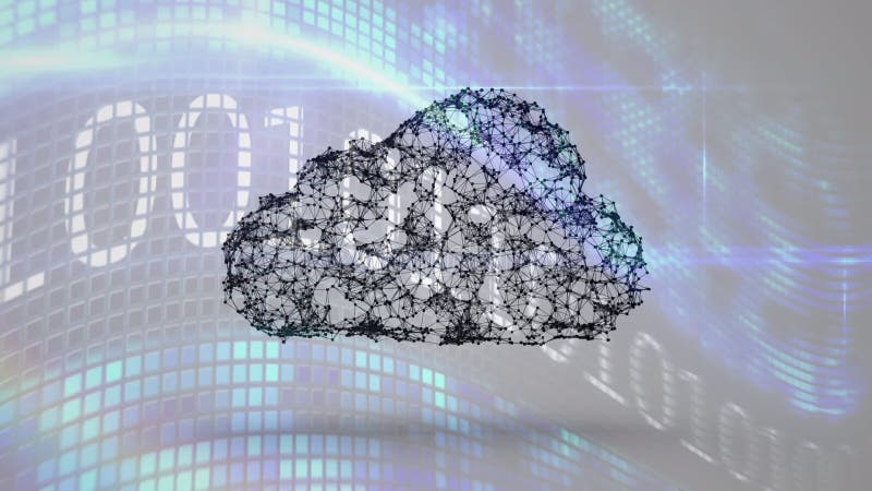 Animation of Digital Cloud Over Screens with Binary Code Stock Footage ...