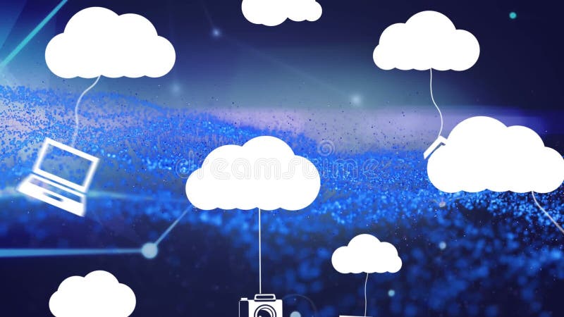 Animation of Digital Clouds with Electronic Devices Over Mesh Stock ...