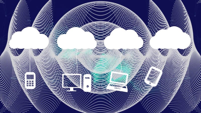 Animation of Digital Clouds with Electronic Devices Over Mesh Stock ...