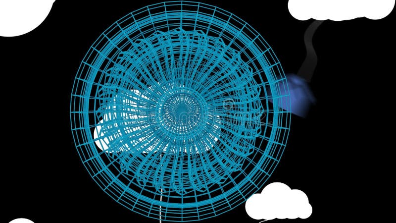 Animation of Digital Clouds and Icons and 3d Engine Drawing on Black ...