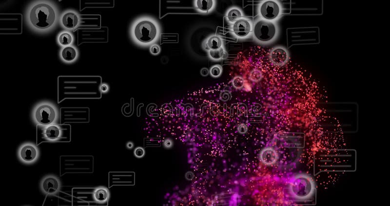 Animation of Digital Communication Icons with Glowing Particles Forming ...
